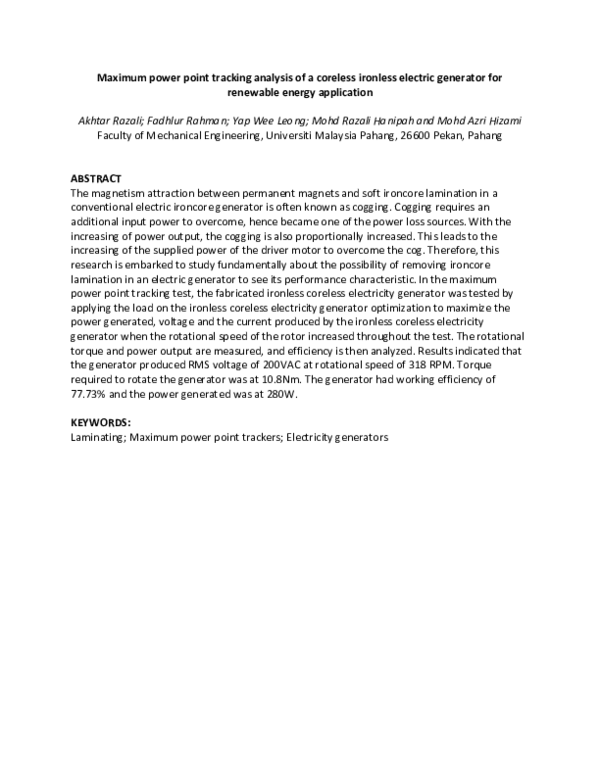 (PDF) Maximum power point tracking analysis of a coreless ironless ...