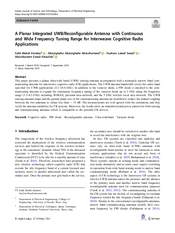 (PDF) A Planar Integrated UWB/Reconfigurable Antenna with Continuous and Wide Frequency Tuning ...