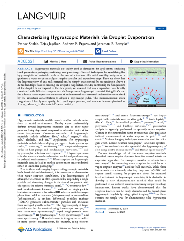 (PDF) Characterizing Hygroscopic Materials via Droplet Evaporation