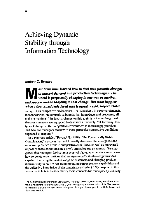 (PDF) Achieving Dynamic Stability through Information Technology