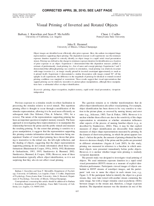 (PDF) Visual priming of inverted and rotated objects | John Hummel - Academia.edu