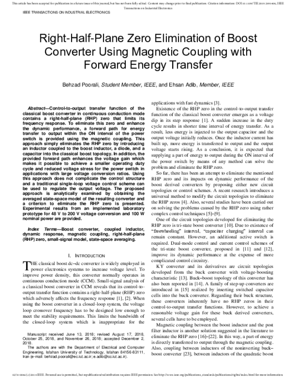 (PDF) Right-Half-Plane Zero Elimination of Boost Converter Using ...