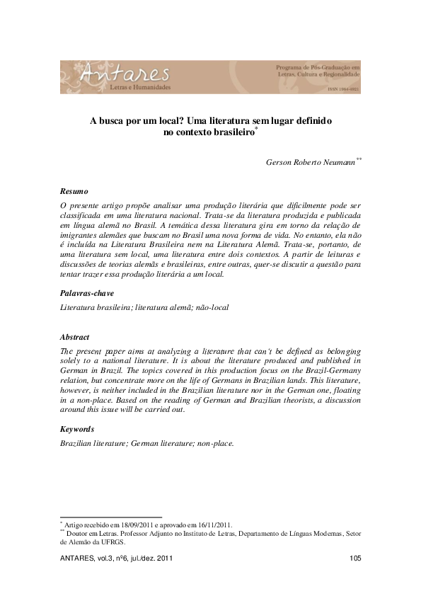 (PDF) A busca por um local? Uma literatura sem lugar definido no ...