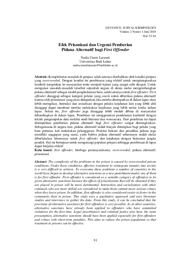 (PDF) Efek Prisonisasi dan Urgensi Pemberian Pidana Alternatif bagi ...