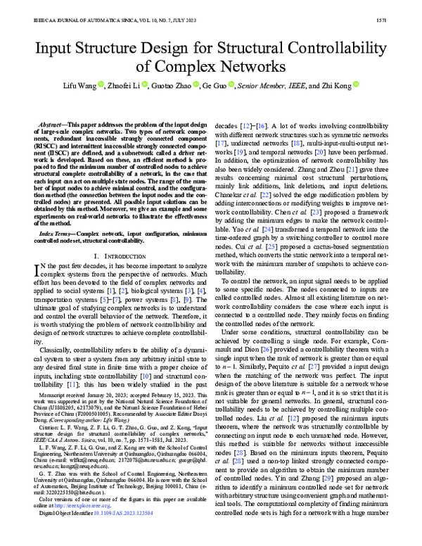 (PDF) Input Structure Design for Structural Controllability of Complex ...