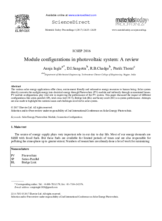 (PDF) Module configurations in photovoltaic system: A review