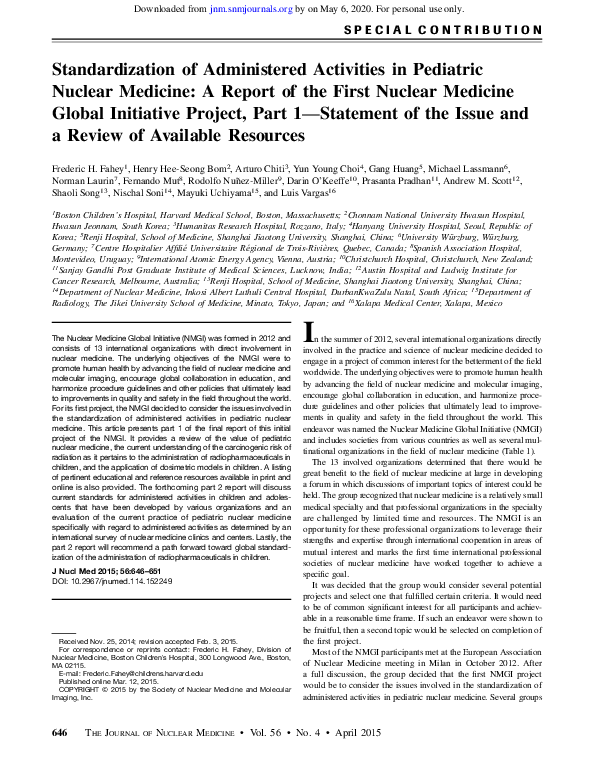 (PDF) Standardization of Administered Activities in Pediatric Nuclear Medicine: A Report of the ...