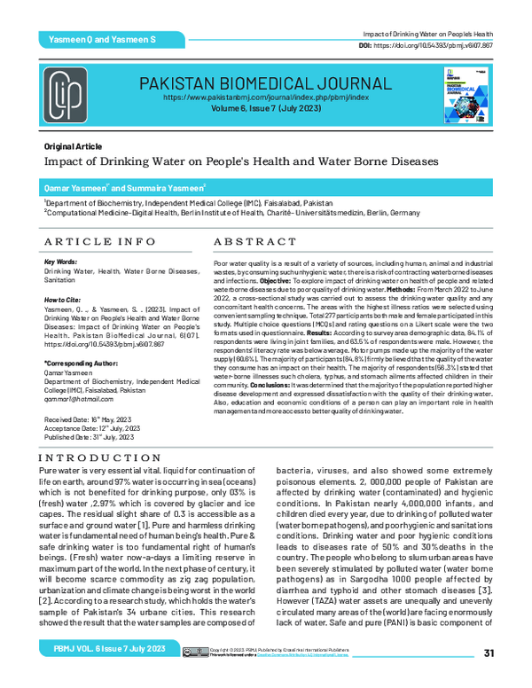 (PDF) Impact of Drinking Water on People’s Health and Water Borne Diseases