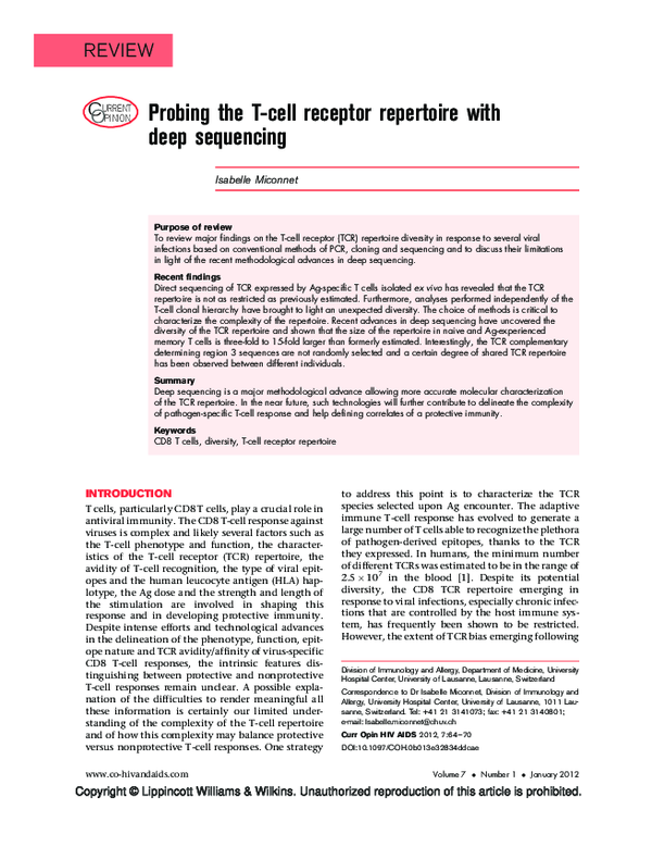 (PDF) Probing the T-cell receptor repertoire with deep sequencing