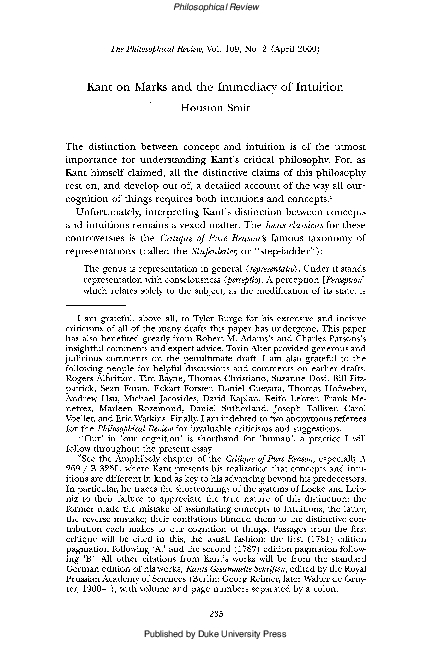 (PDF) Kant on Marks and the Immediacy of Intuition