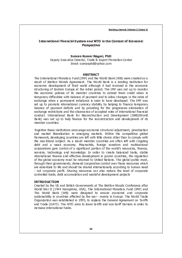 (PDF) International Financial System and WTO in the Context of Economic ...