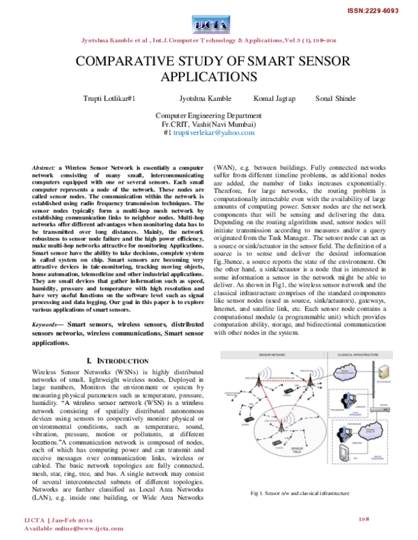(PDF) Comparative Study of Smart Sensor Applications