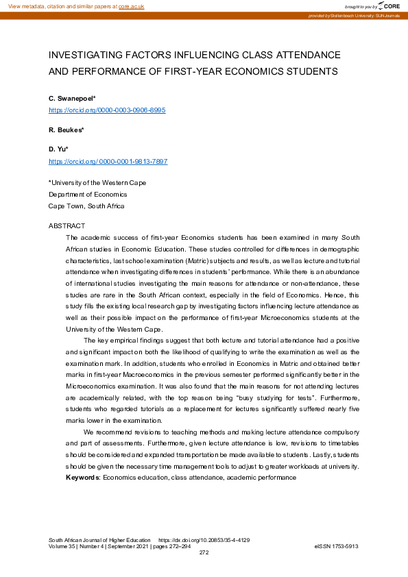 (PDF) Investigating factors influencing class attendance and ...