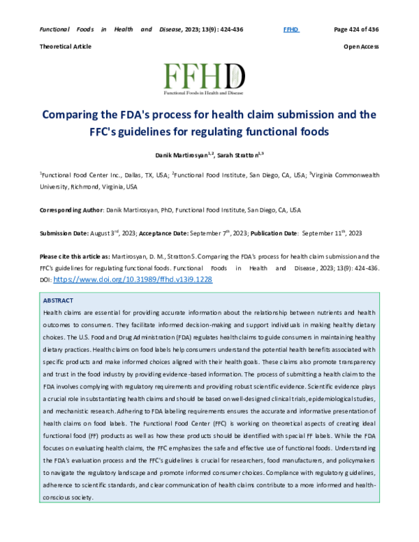 (PDF) Comparing the FDA's process for health claim submission and the ...