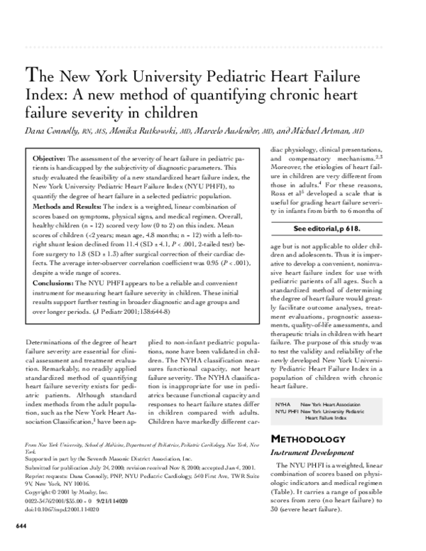 (PDF) The New York University Pediatric Heart Failure Index: A new method of quantifying chronic ...