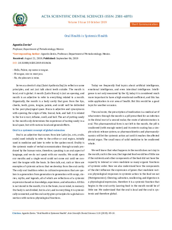 (PDF) Oral Health is Systemic Health