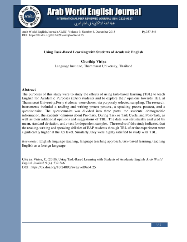 (PDF) Using Task-Based Learning with Students of Academic English
