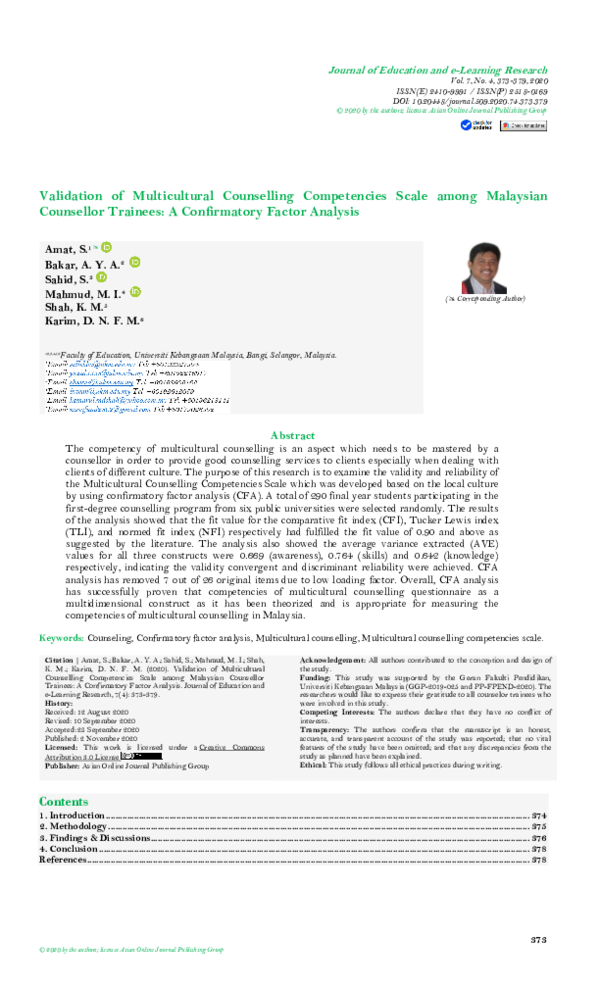 (PDF) Validation of Multicultural Counselling Competencies Scale among Malaysian Counsellor ...