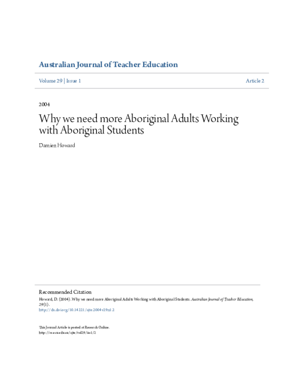 (PDF) Why we need more Aboriginal Adults Working with Aboriginal Students