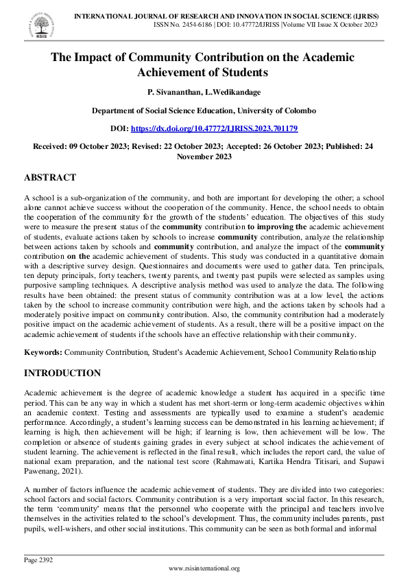 (PDF) The Impact of Community Contribution on the Academic Achievement ...