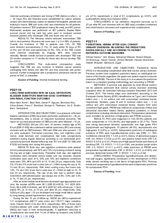 (PDF) PD27-11 Parastomal Hernia After Ileal Conduit Urinary Diversion: Re-Visiting the ...
