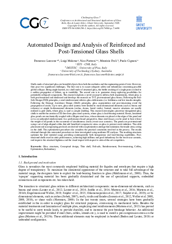 (PDF) Automated design and analysis of reinforced and post-tensioned glass shells