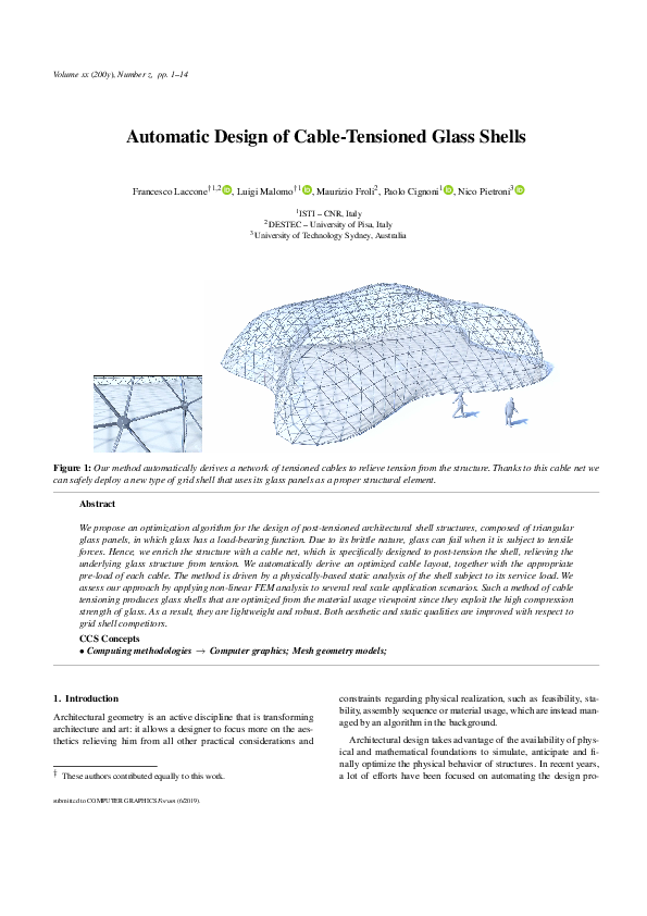 (PDF) Automatic Design of Cable‐Tensioned Glass Shells (PDF) Automatic Design of Cable‐Tensioned Glass Shells