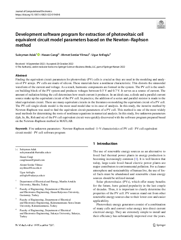 (PDF) Development software program for extraction of photovoltaic cell equivalent circuit model ...