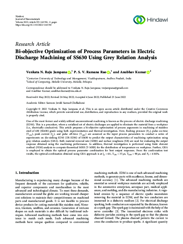 (PDF) Bi-objective Optimization of Process Parameters in Electric Discharge Machining of SS630 ...