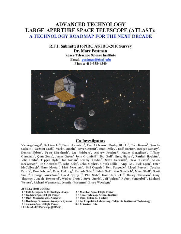 (PDF) Advanced Technology Large-Aperture Space Telescope (ATLAST): A Technology Roadmap for the ...