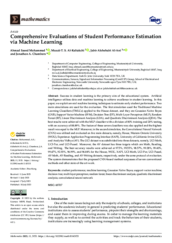 (PDF) Comprehensive Evaluations of Student Performance Estimation via ... (PDF) Comprehensive Evaluations of Student Performance Estimation via ...