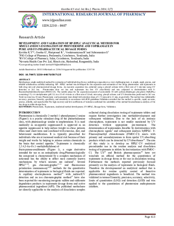 Pdf Development And Validation Of An Rp Hplc Analytical Method For