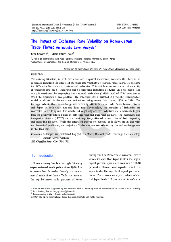 (PDF) The Impact of Exchange Rate Volatility on Korea-Japan Trade Flows ...