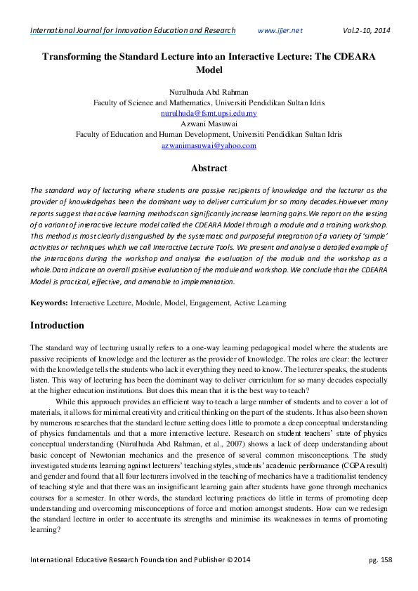 (PDF) Transforming the Standard Lecture into an Interactive Lecture ...