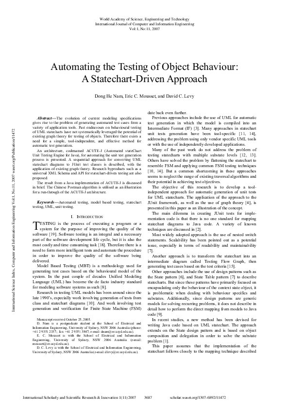 (PDF) Automating the Testing of Object Behaviour: A Statechart-Driven ...