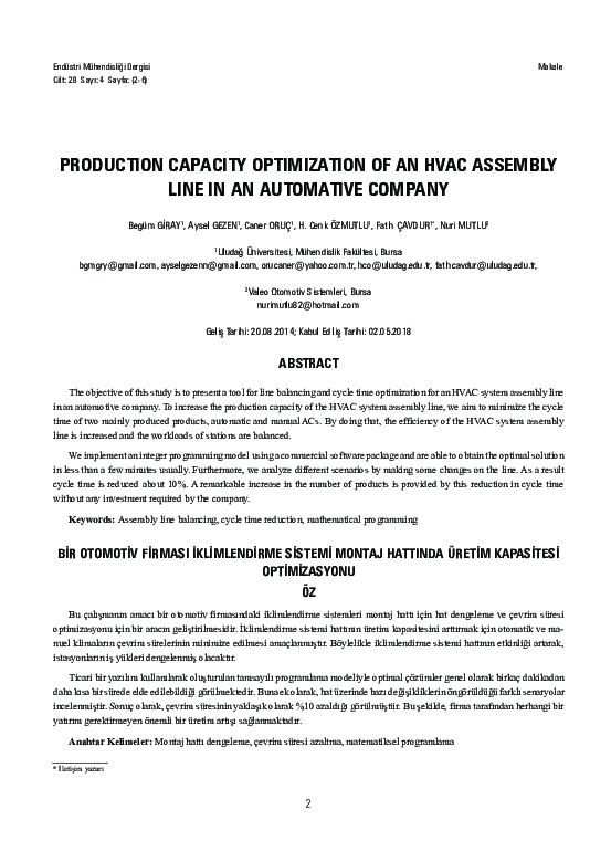 (PDF) Production Capacity Optimization of an Hvac Assembly Line in an ...