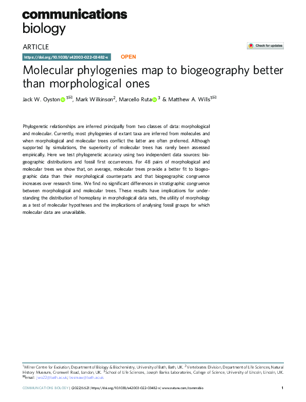 (PDF) Molecular Phylogenies Map to Biogeography Better than ...