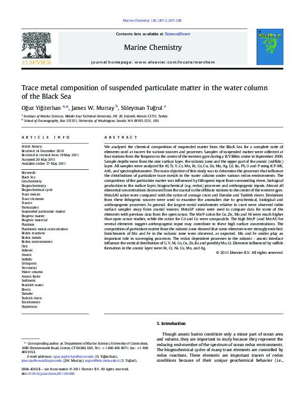 (PDF) Trace metal composition of suspended particulate matter in the ...