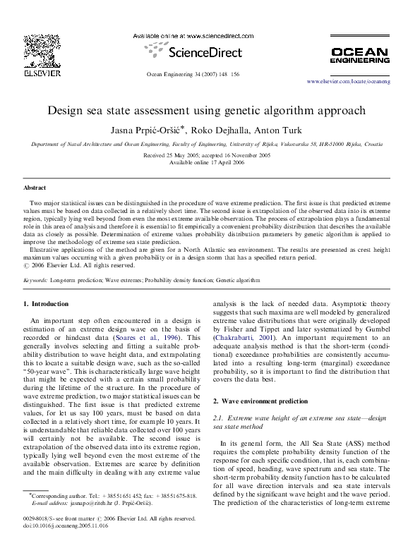 (PDF) Design sea state assessment using genetic algorithm approach