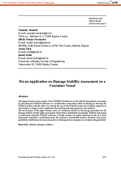 (PDF) Foran Application on Damage Stability Assessment on a Container ...