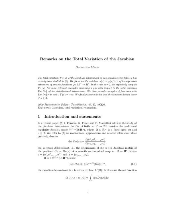 (PDF) Remarks on the total variation of the Jacobian