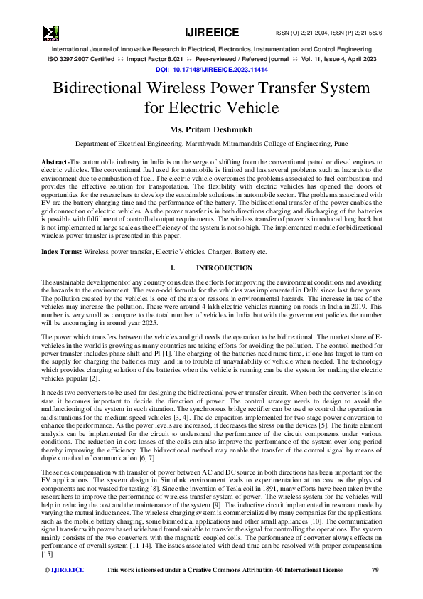 (PDF) Bidirectional Wireless Power Transfer System for Electric Vehicle