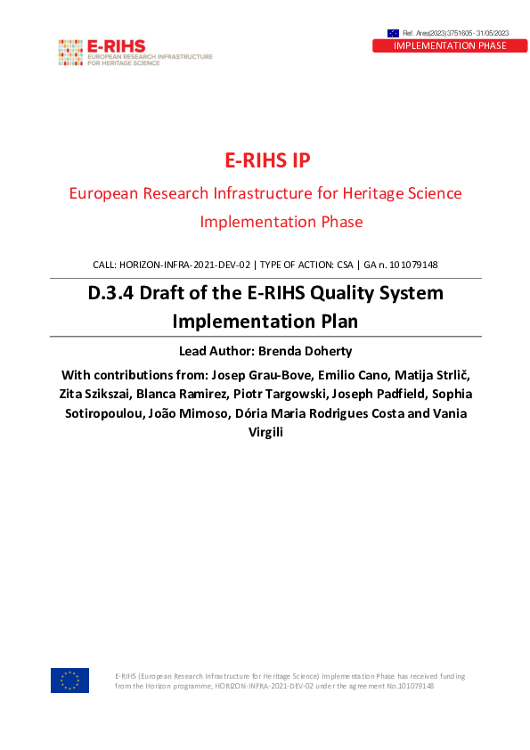 (PDF) E-RIHS IP D.3.4 Draft of the E-RIHS Quality System Implementation Plan