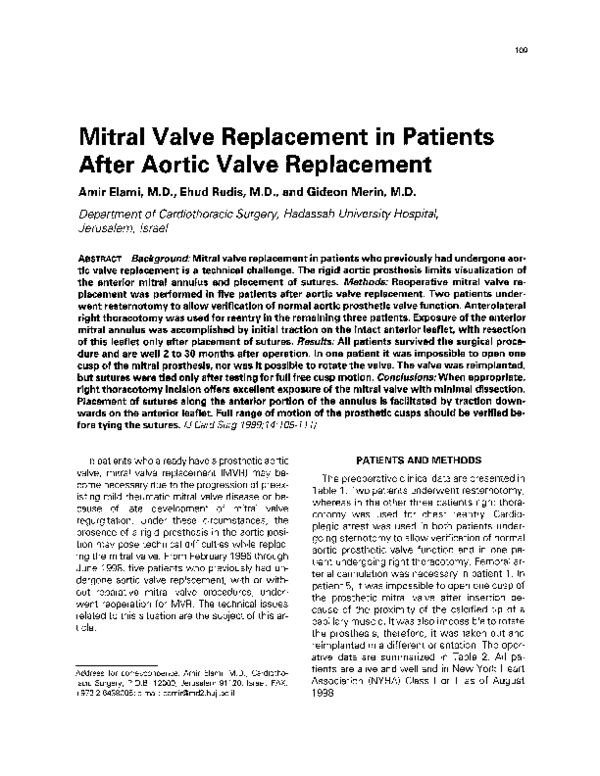 (PDF) Mitral Valve Replacement in Patients After Aortic Valve Replacement