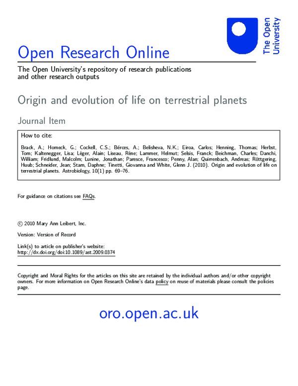 (PDF) Origin and Evolution of Life on Terrestrial Planets
