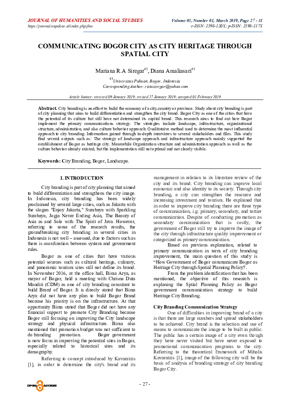 (PDF) Communicating Bogor City as City Heritage Through Spatial City