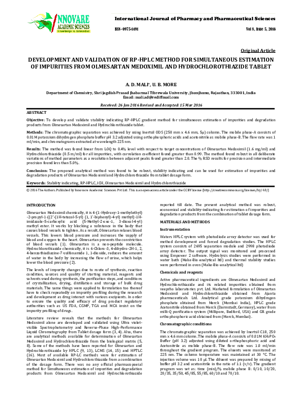 Pdf Development And Validation Of Rp Hplc Method For Simultaneous Estimation Of Impurities