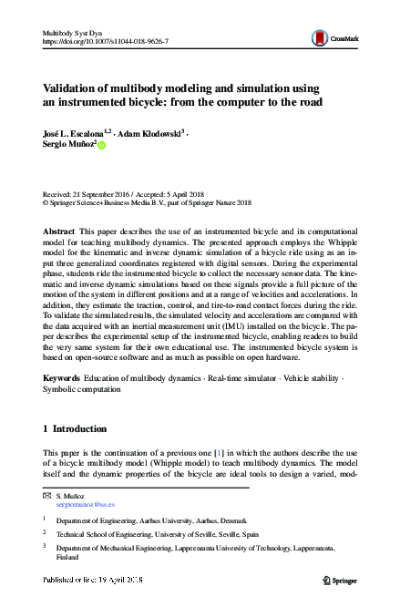 (PDF) Validation of multibody modeling and simulation using an ...