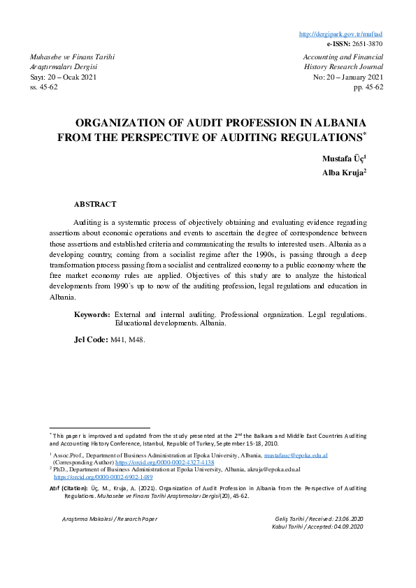 (PDF) Organization of Audit Profession in Albania from the Perspective ...