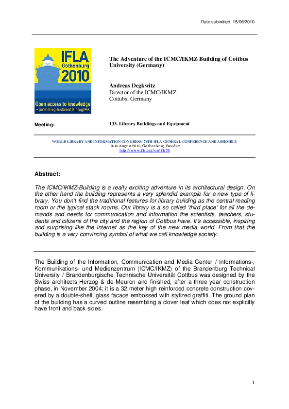 (PDF) The Adventure of the ICMC/IKMZ Building of Cottbus University ...